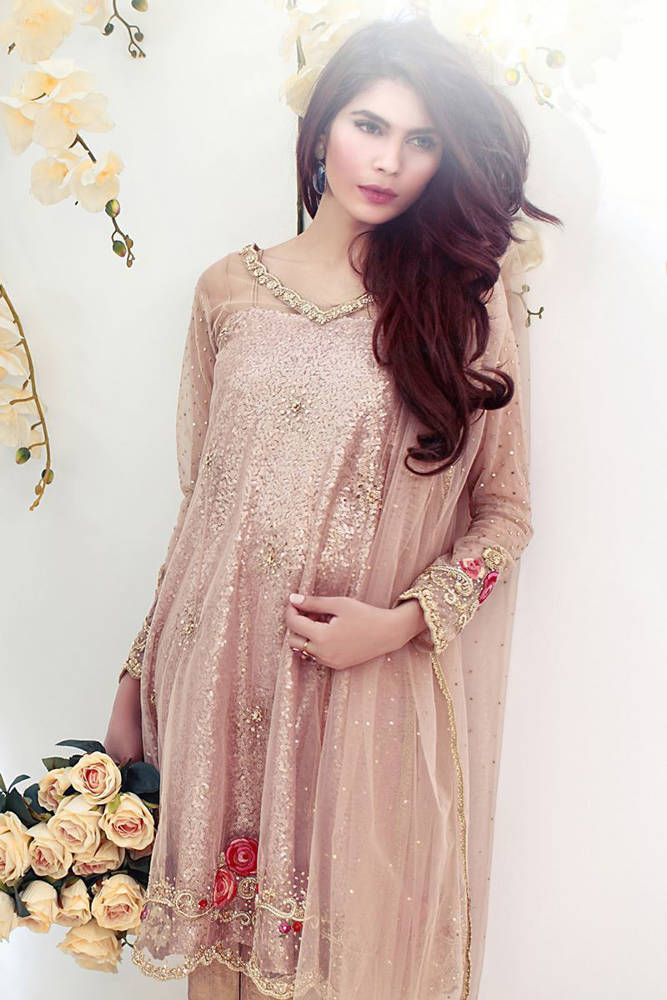 Peach and roses full suit | Farida Hasan