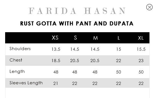 Rust Gotta With Pant And Dupatta | Farida Hasan